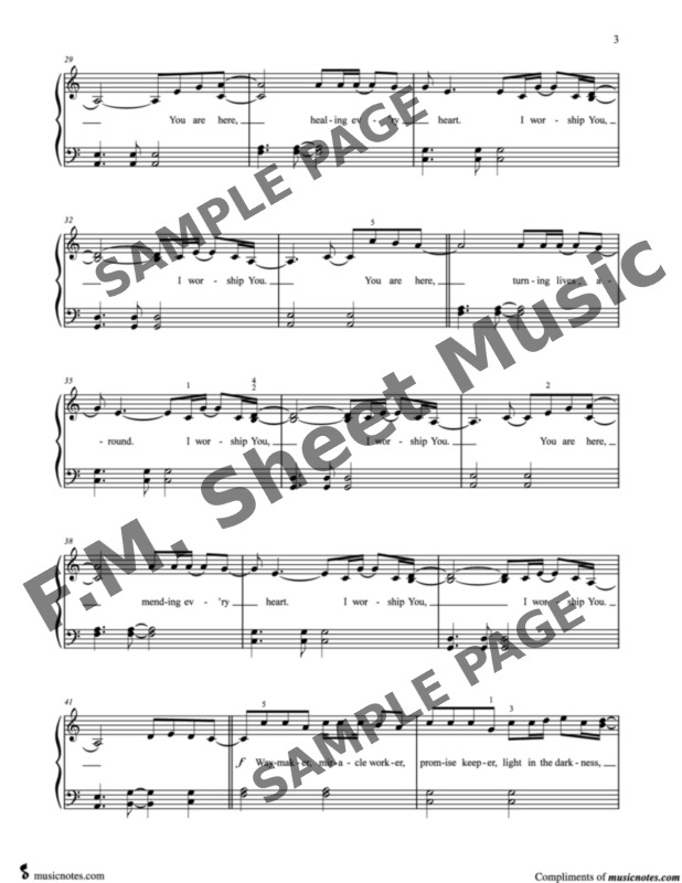 Way Maker (Easy Piano) By Sinach, Leeland - F.M. Sheet Music - Pop Arrangements by Jennifer Eklund